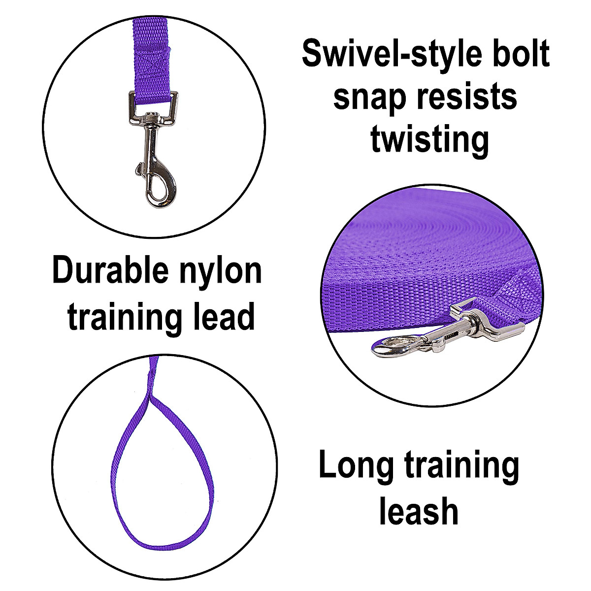 Hi Kiss Dog/Puppy Obedience Recall Training Agility Lead - 15ft 20ft 30ft 50ft 100ft Training Leash - Great for Training, Play, Camping, or Backyard Purple 15 Feet