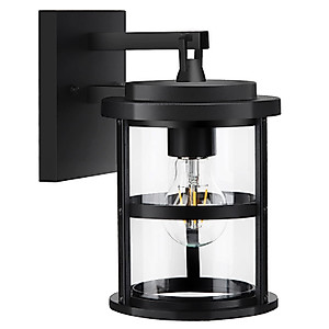 UFOND Outdoor Wall Lantern,Waterproof Matte Black Wall Mount Light with Clear Glass Shade,Front Porch Wall Light Fixture, Exterior Wall Sconce for Entryway Hallway Patio Garage Doorway