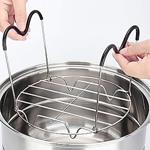 Steamer Rack Trivet with Heat Resistant Silicone Handles Compatible with Instant Pot Accessories 6 Qt 8 Quart, Stainless Steam Rack Pressure Cooker Trivet - Long Handles for Easy Chicken & Pot Removal