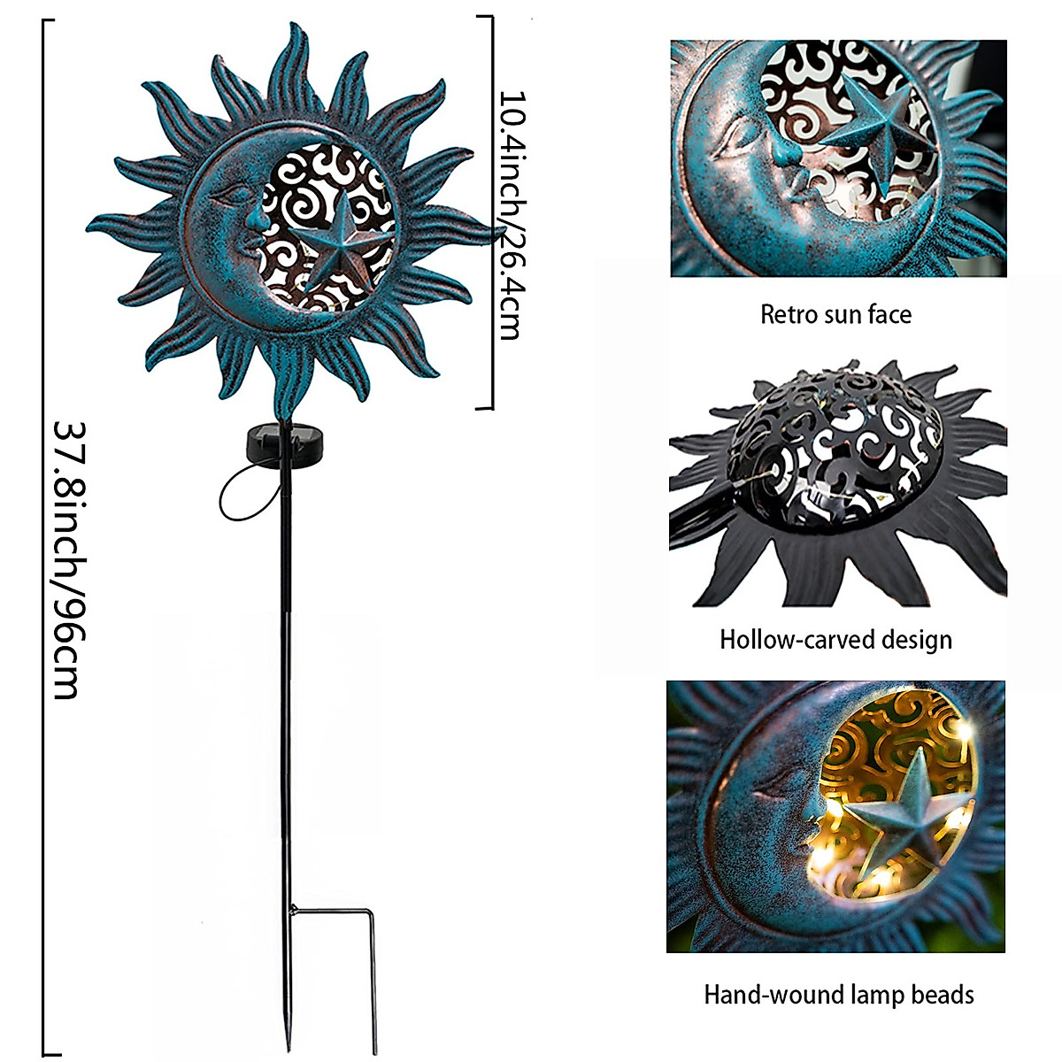 DREAMSOUL Solar Pathway Lights Outdoor Garden Decorative Metal Retro Sun Face Solar Lights with Stakes Garden LED Lights Waterproof Solar Lights Yard Art Decor for Pathway, Lawn, Patio, Party, Home