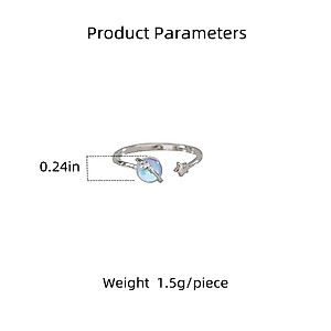 Moonstone Planet Star Ring 925 Sterling Silver for Women Celestial Saturn Adjustable Open Wrap Finger Rings Comfort Fit Cute Dainty Birthday Christmas Jewelry Gift for Daughter Sister