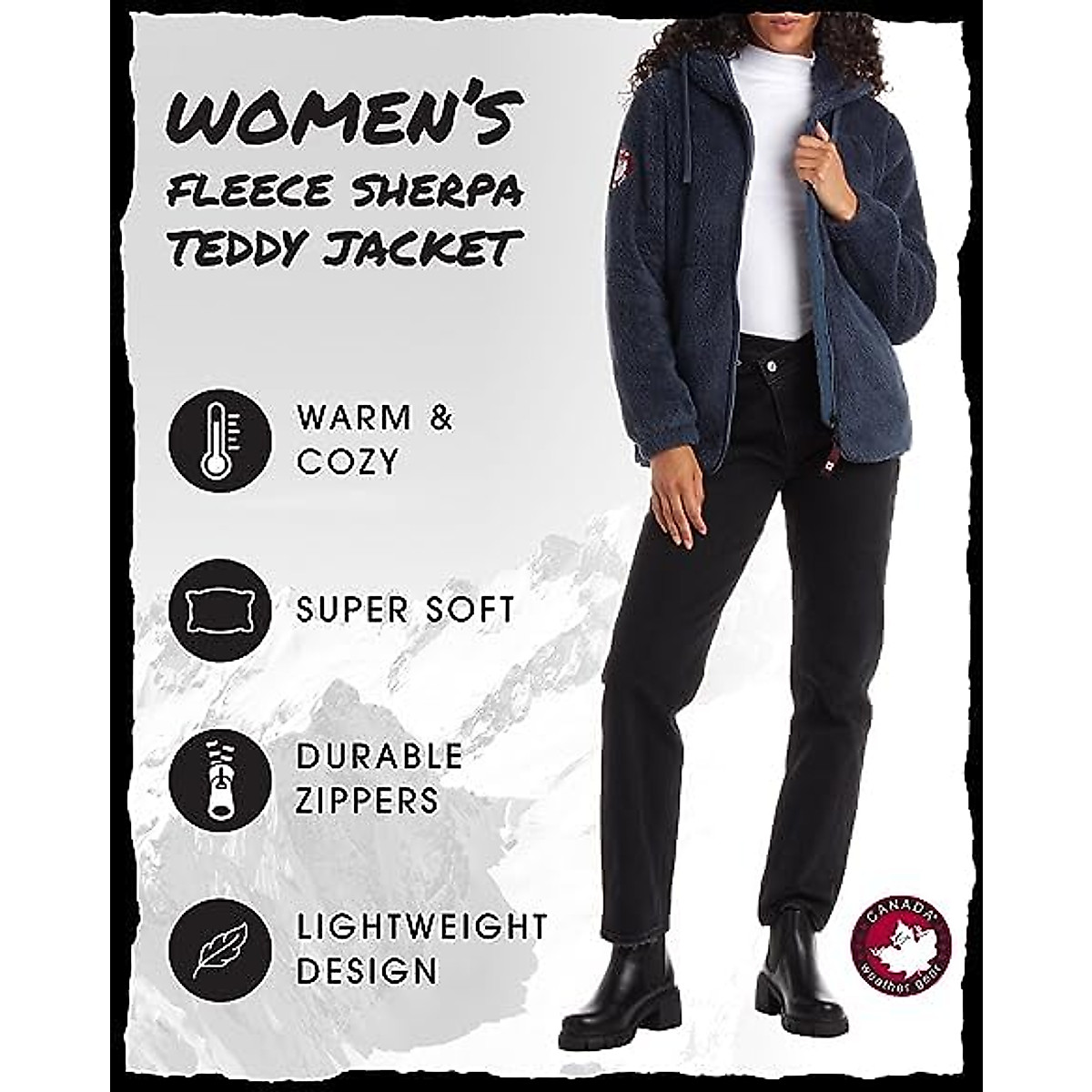 CANADA WEATHER GEAR Women’s Fleece Sweatshirt Jacket - Full Zip Sherpa Fur Bomber Jacket - Teddy Coat for Women (S-XL), Size Large, Dusty Blue