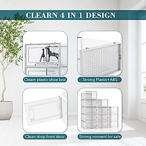 WAYTRIM Clear Shoe Storage Box, Stackable Shoe Organizer Plastic Shoe Container with Lids Foldable Sneaker Storage Boxes Saving Space Shoe Organizer for Closet Fit to Women Size 10, White