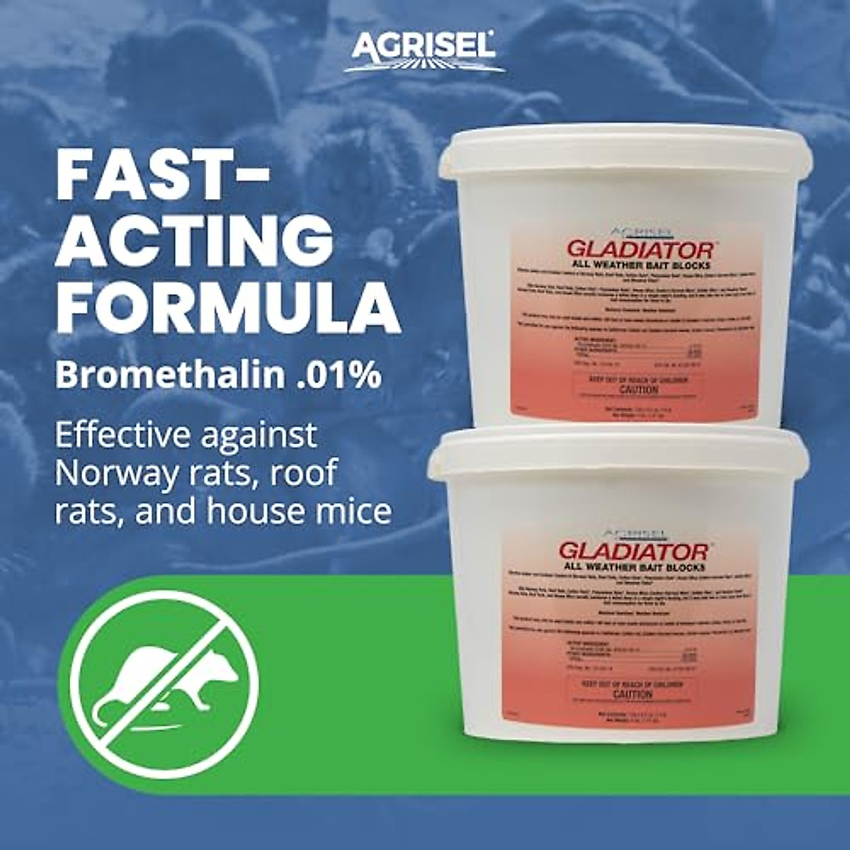 Agrisel Gladiator Rodenticide, Mouse Bait, Rat Bait, Single-Dose Rodent Control, Use Indoor & Outdoor, 3-Pack of Disposable Gloves Included, 128 Wax Blocks (.5 oz)