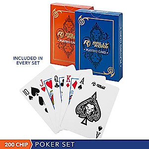 Rally and Roar Professional Poker Set w/ Hard Case, 2 Card Decks, 5 Dice, 3 Buttons - 200 Chips