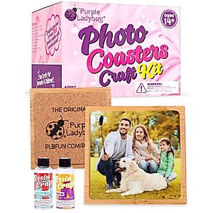 PURPLE LADYBUG Make Your Own Photo Coasters Craft Kit - Unique Personalized Gifts for Dad, Grandpa or Gifts for Teenage Girls - Crafts for Teens & Adults, Fun Things for Teen Girls