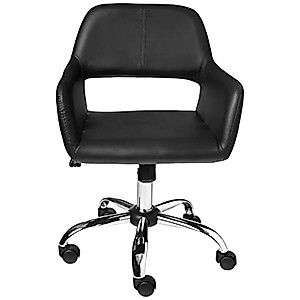 CangLong Chair PU Faux Leather Seat Vintage Arm Chair with Metal Legs Classic Swivel Living Room Chairs for Study Room Bedroom Set of 1, Black