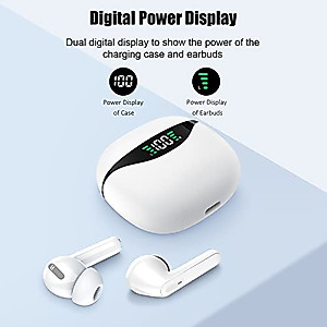 OGNILLE Wireless Earbuds Bluetooth 5.2 LED Power Display Headphones Touch Control Light-Weight ENC with USB Charging Case, Built-in Mic, 30hr Battery Earphones, Waterproof for Sport, White
