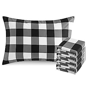 NTBAY Queen Buffalo Pillowcases Set of 4, 1800 Thread Brushed Microfiber Black and White Buffalo Pillow Cases, Super Soft and Cozy Envelope Closure 20x30 Pillowcases, 20x30 Inches