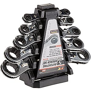 Performance Tool W709 SAE Reversible Ratcheting Wrench Set with 12 Point Box Ends, 5 Piece, 1/4-Inch to 11/16-Inch Sizes and Reusable Storage Rack
