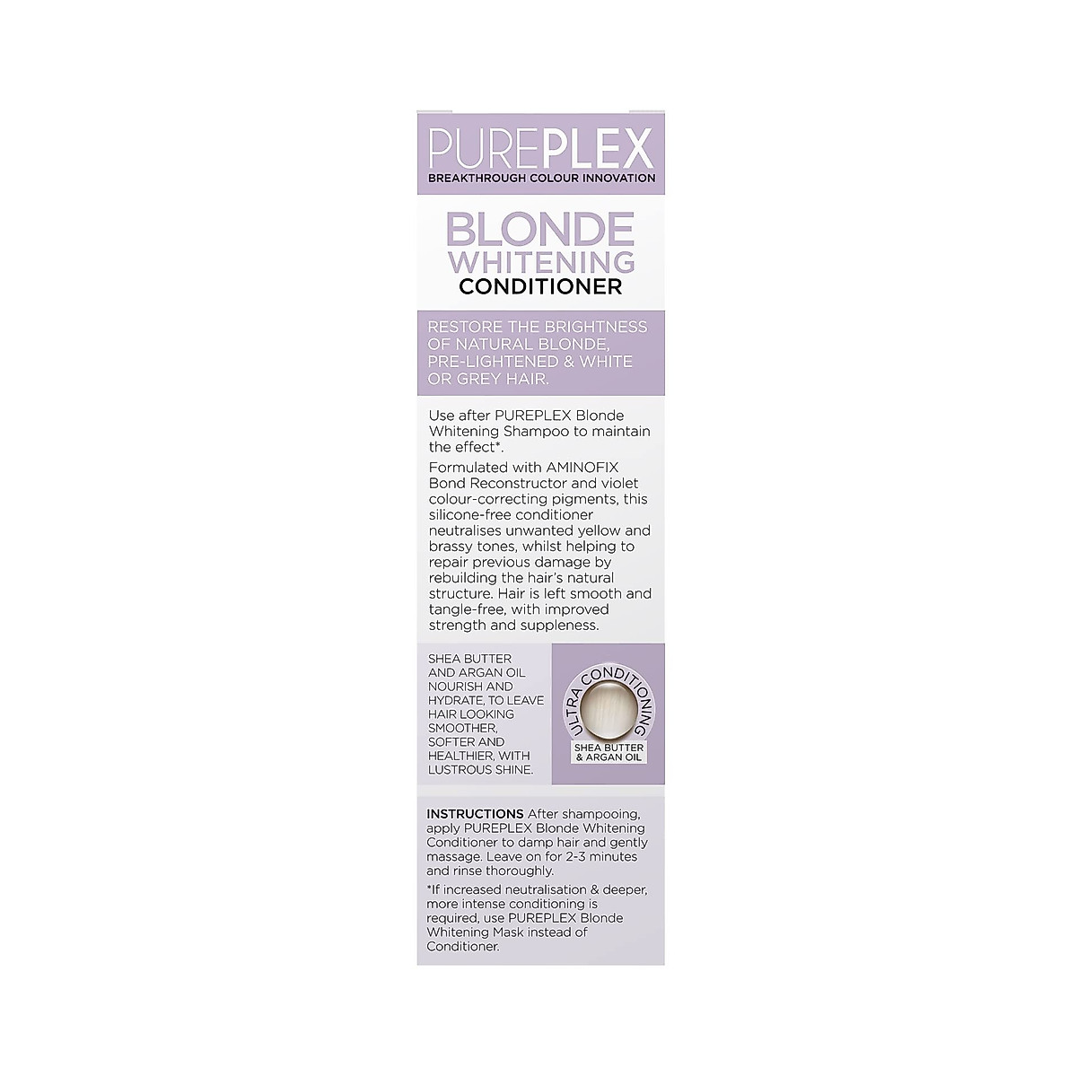 PurePlex Bond Reconstructing Blonde Conditioner. Neutralizes Brassy & Yellow Tones in All Blonde, Lightened and Grey Hair Whilst Repairing and Leaving Hair a Clean, Crisp White Blonde.