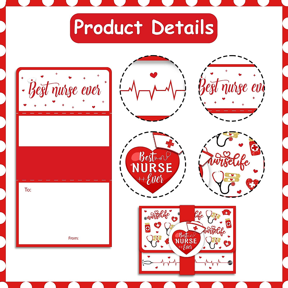 JOYMEMO 4 Pack Nurse Gift Card Holders - Nurse Appreciation Week Money Holder with Envelope for Nurse Week Thank You Nurse Gift Card Sleeves, Best Nurse Ever Prizes Paper Party Favors