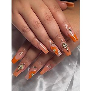 Set 10Pcs Orange 3D Sweet Season Poinettia (5 Petals) Flower Nail Art Charms Handmade by Acrylic Powder Design Acrylic Nail Art for Women Girls (Orange 4-10Pcs)