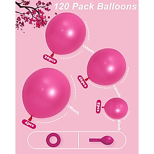 CACOLULU Hot Pink Balloons Garland - 120Pcs 18+12+10+5 Inch Pink balloons Different Sizes as Hawaiian Party Decorations, Pink Balloons Arch Kit as Flamingo Party Decorations, Balloons Pink Party Décor