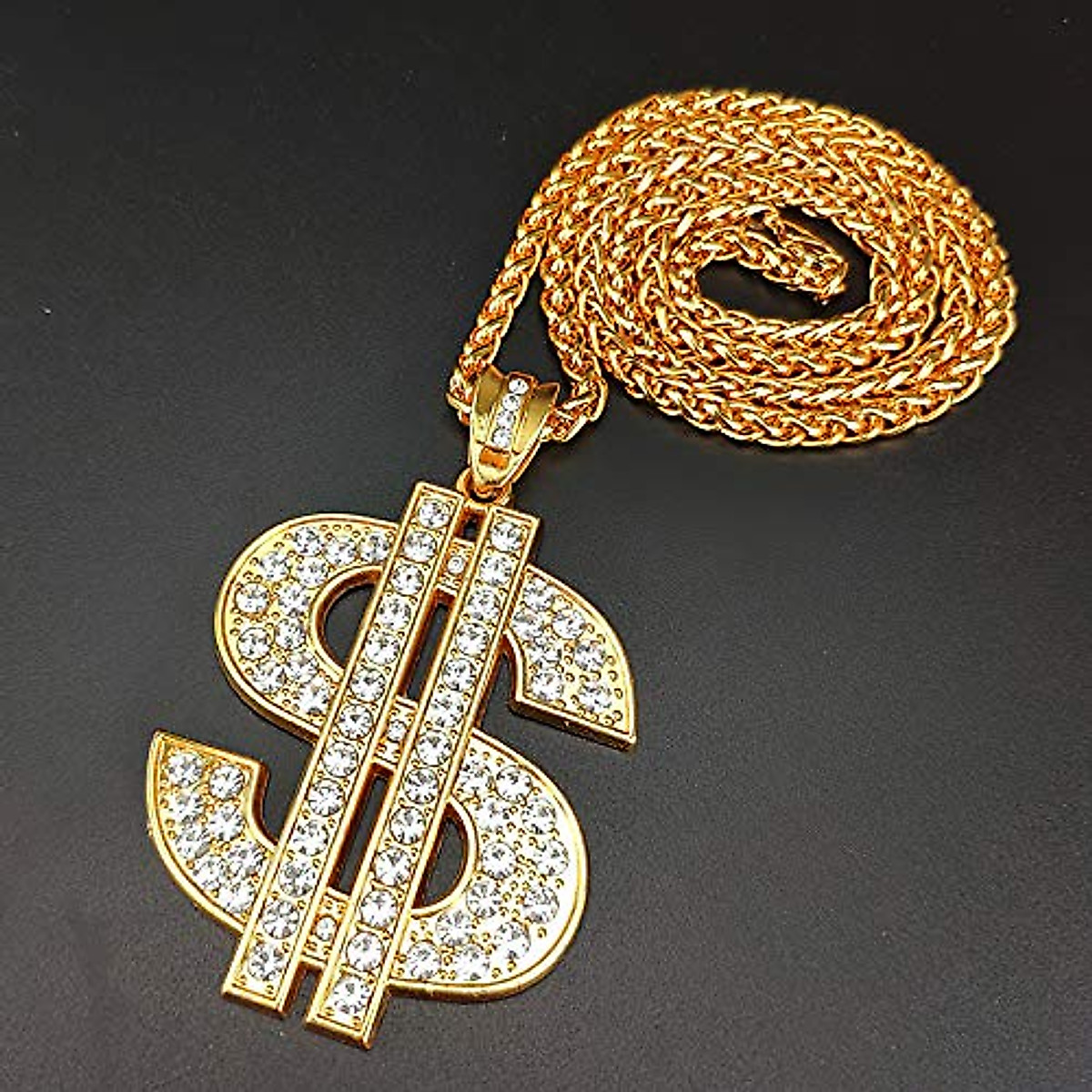 HENGYID Hip Hop Jewelry Gold Necklace Chain with Dollar Sign, 18K Gold Plated Hip Hop Chain Necklace Pendant for Men, 32 inch