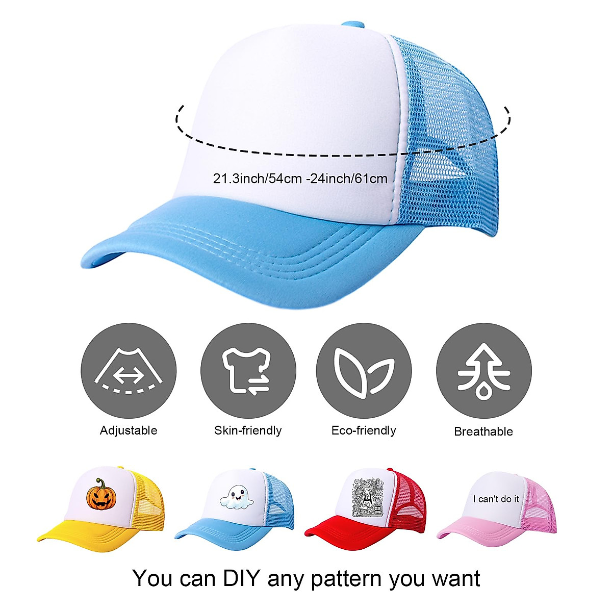 Ankmogela 10 Pack of Blank Trucker Hat Mesh Cap Men and Women Baseball Cap DIY Graffiti Hot Stamping Duck Tongue Cap Royal Blue White