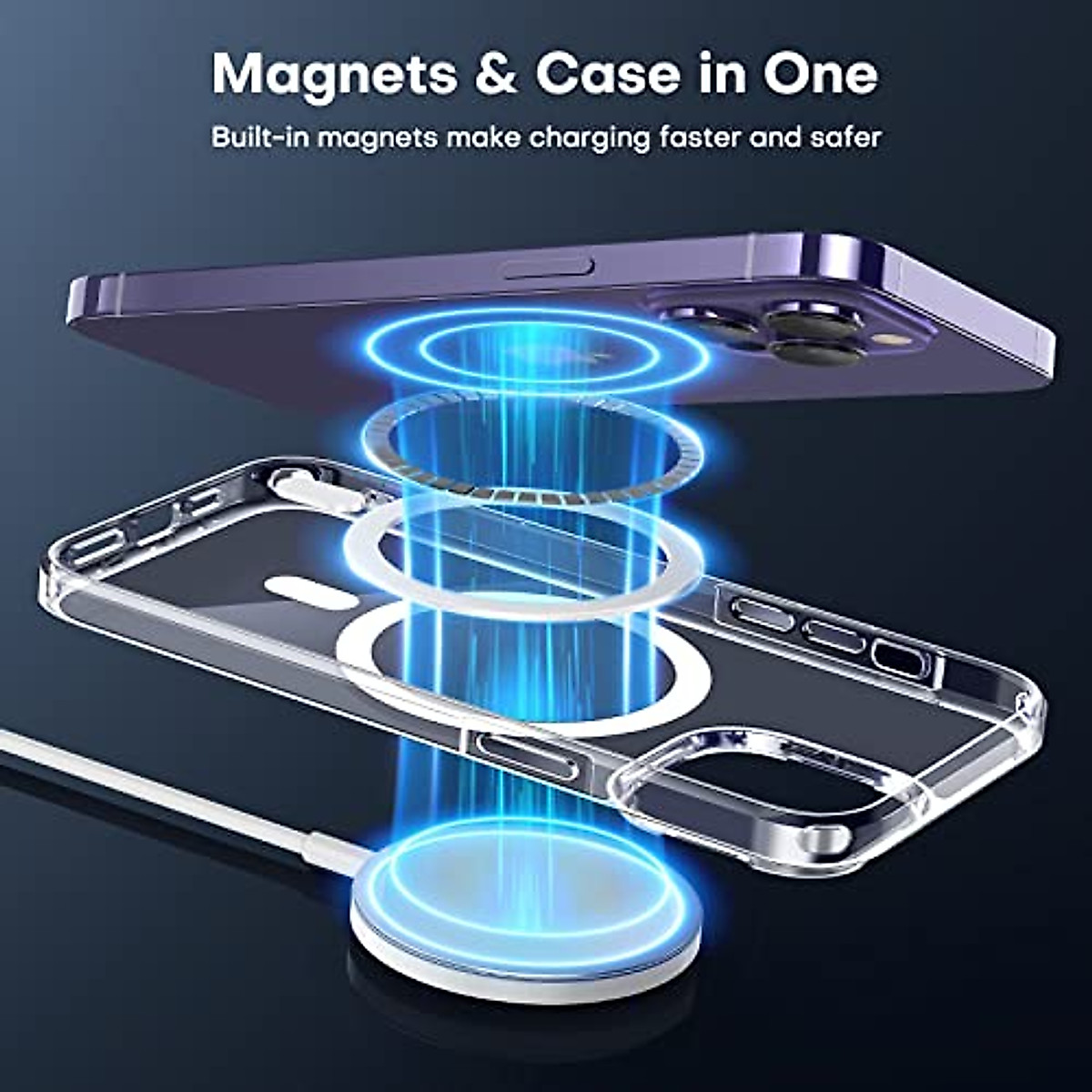 TAURI [5 in 1 Magnetic Case for iPhone 14 Pro [Military Grade Drop Protection] with 2X Screen Protector +2X Camera Lens Protector, Transparent Slim Fit Designed for Magsafe Case-Clear