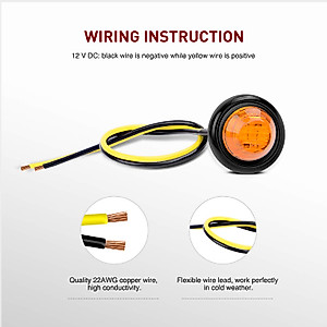 Nilight TL-03 10 PCS 3/4” Round Clearance LED Front Rear Side Indicator Bullet Marker Light for Truck RV Car Bus Trailer Van Caravan Boat (12V, Amber)