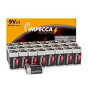 Impecca 9 Volt Batteries, Premium Alkaline (24-Pack) High Performance, Ultra Long Lasting, and Leak-Resistant All-Purpose 9V, 24 Count, 6LR61 - Platinum Series