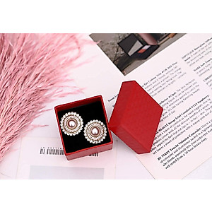 Cream Dome Big Pearl Stud Earrings, Crystals Rhinestones Art Vintage Earrings with Wedding Style