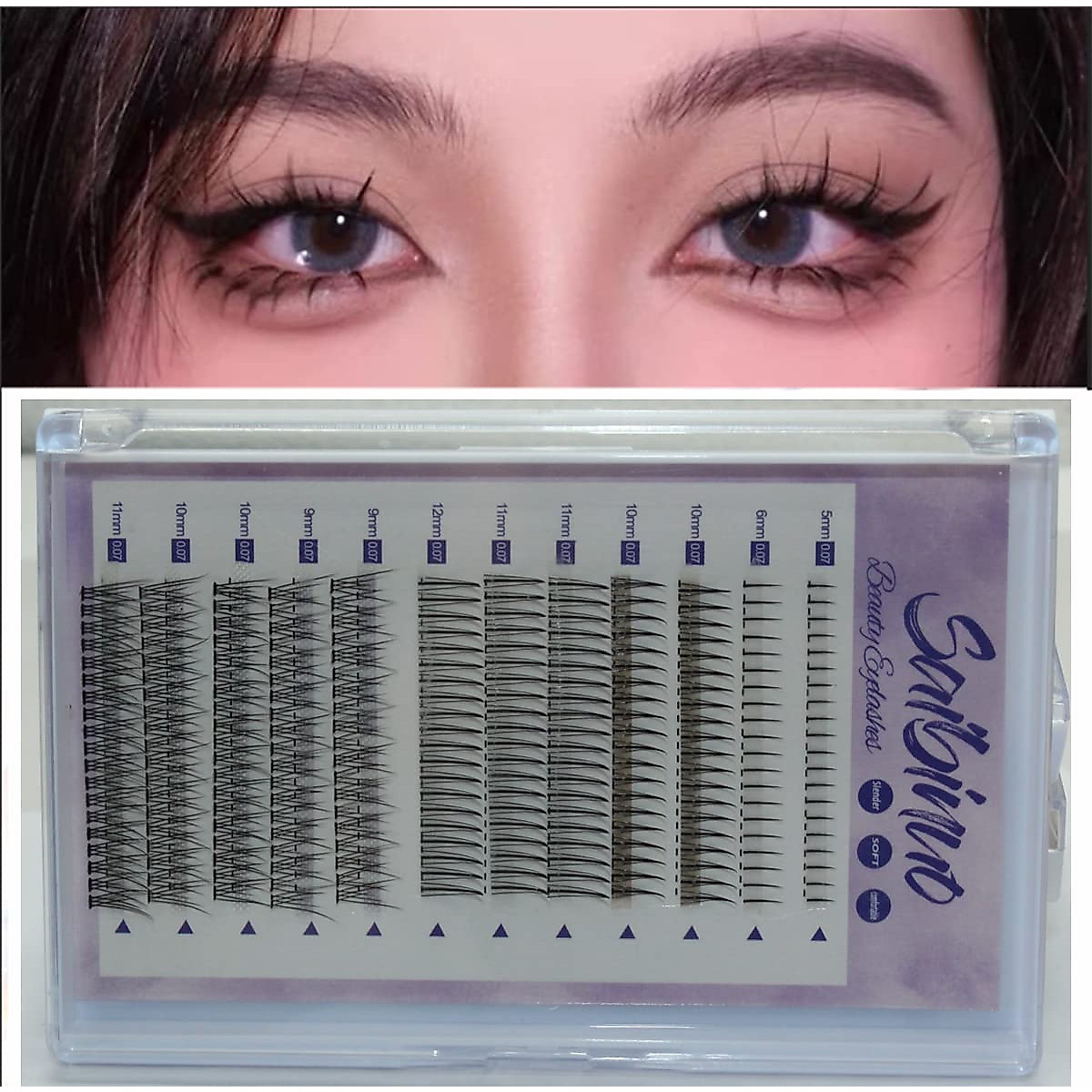 Saibinuo 240pcs Mixed Pack C Curl False Eyelash Extension Individual Lashes Lower Bottom Lash (5-6mm) Fairy Style A Shape (10-12mm) Fish Tail (9-11mm) Natural Clusters, 240 Count (Pack of 1).