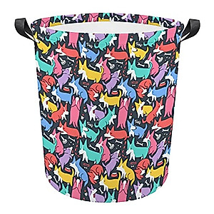 Funny Cute Colorful Corgi Dogs Pattern Foldable Laundry Basket Waterproof Hamper Storage Bin Bag with Handle 16.5"x 16.5"x 17"