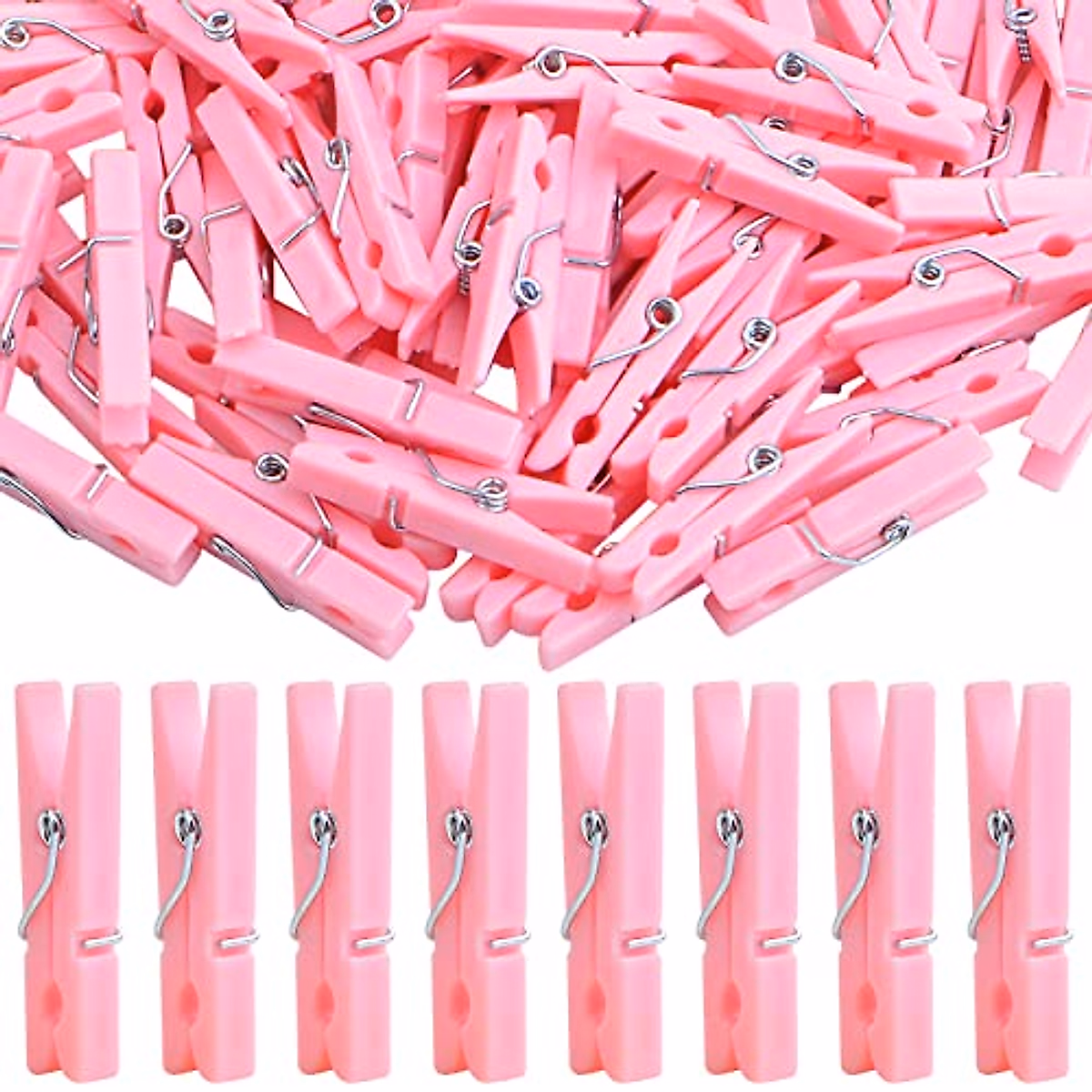 100 Piece Pink Plastic Photo Clips Small Laundry Clothespins Clips Decorative Craft Paper Clips for String Fairy Lights Picture Home Office Decor, 34 x 5 x 8.5 mm