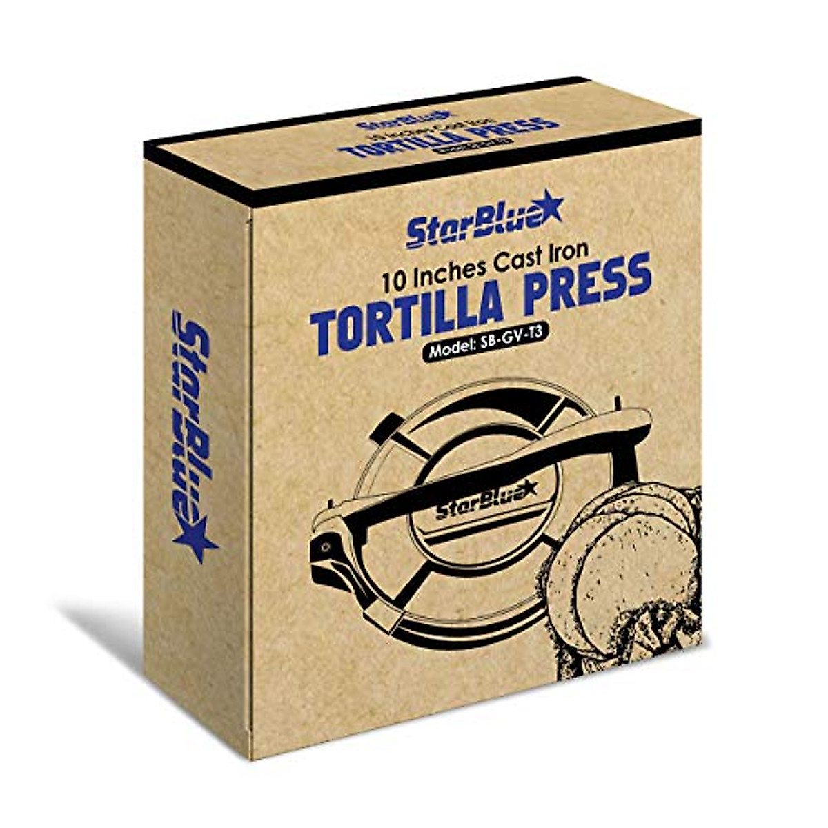 10 Inch Cast Iron Tortilla Press by StarBlue with FREE 100 Pieces Oil Paper and Recipes e-book - Tool to make Indian style Chapati, Flour Tortilla, Roti