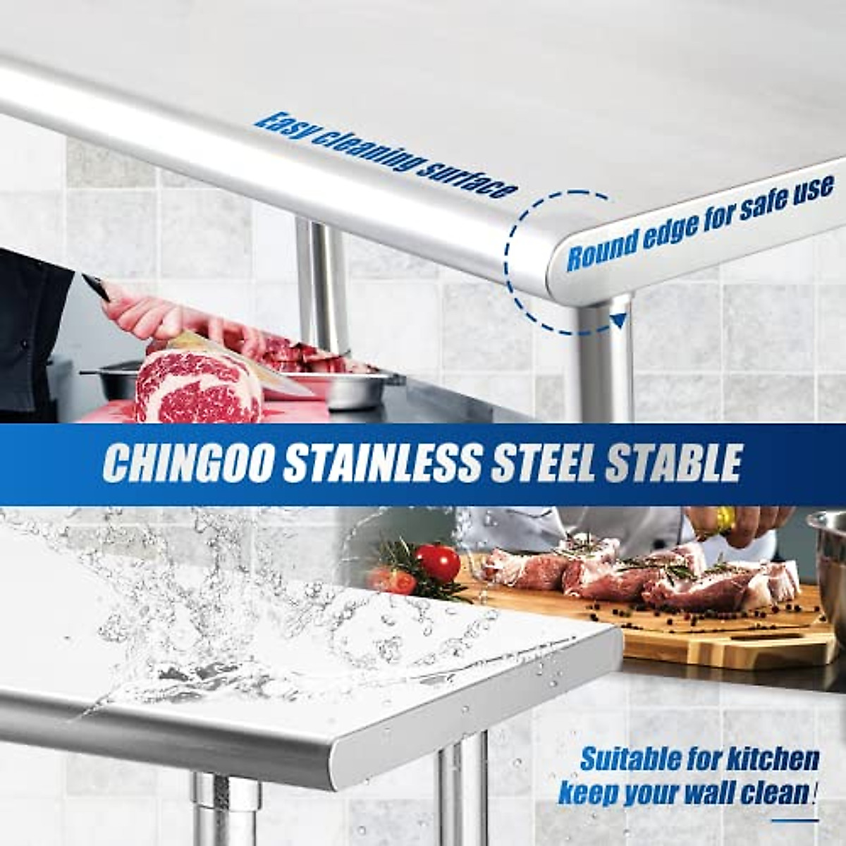 Chingoo Stainless Steel Table 24 x 36 Inches Metal Prep Table with Adjustable Undershelf, Stainless Table for Commercial Kitchen, Outdoor, Restaurant, Hotel & Garage