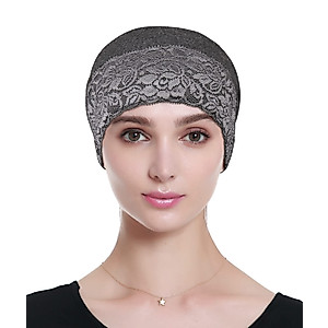 Lace Turban Head Wrap Head Coverings for Women Sleep Caps for Women Short Hair Grey
