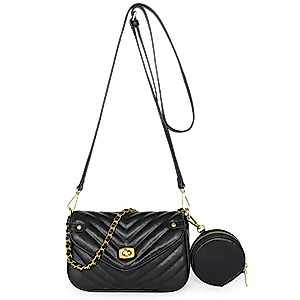 Montana West Quilted Small Crossbody Bags for Women Trendy Designer Shoulder Purses and Handbags with Coin Purse, 2PCS Set (Black)