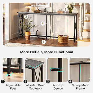 SUPERJARE 70 Inch Console Table with Outlet, Extra Long Sofa Table with Charging Station, Couch Table Behind Sofa, Foyer Tables for Entryway, Living Room - Gray