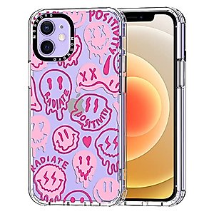MOSNOVO Compatible with iPhone 12 Case, [Buffertech 6.6 ft Drop Impact] [Anti Peel Off Tech] Clear TPU Bumper Phone Case Cover Pink Smiles Face Designed for iPhone 12/12 Pro 6.1"