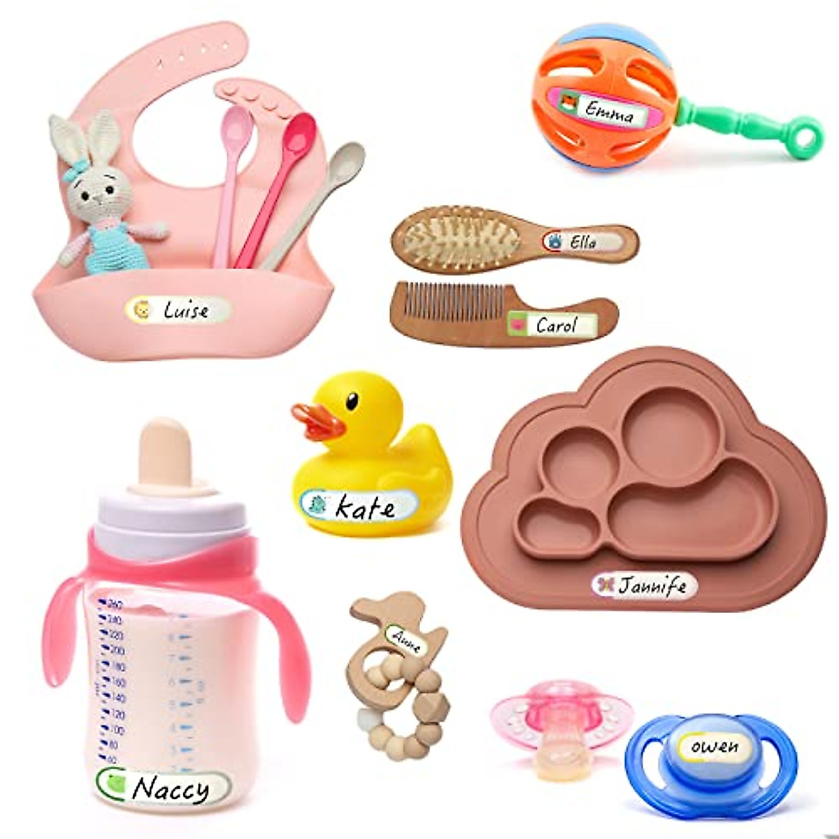 64pcs Baby Bottle Labels for Daycare Waterproof Name Stickers for Kids Toddlers Nursery Daycare Essentials Self-Laminating Write-on Name Labels Personalized