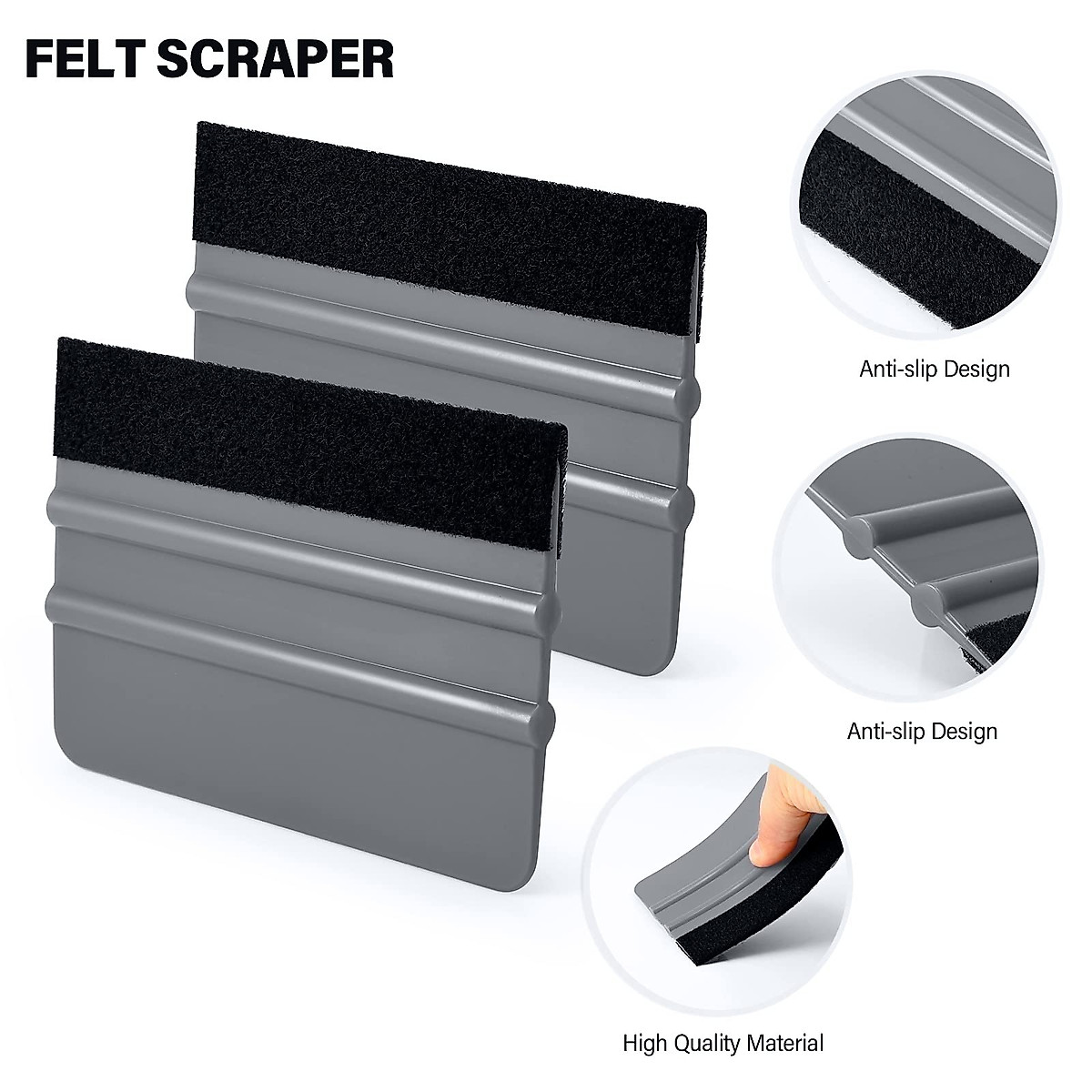 Gomake Vehicle Vinyl Wrap Window Tint Film Tool Kit Include 4 Inch Felt Squeegee, Retractable 9mm Utility Knife and Blades, Zippy Vinyl Cutter and Mini Go Corner Squeegee for Car Wrapping