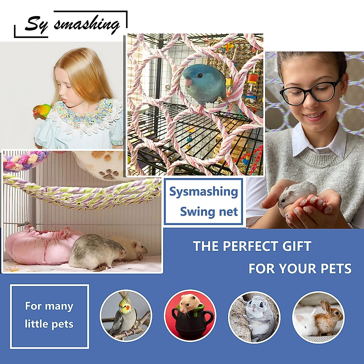 Sysmashing 3 Pack Swing Hanging Toys,Bird Climbing Rope Net Ladders Small Medium Pet Activity Toy Suitable for Parakeet,Cockatiel,Cockatoo,Hamster,Rat,Ferret(Random Color)