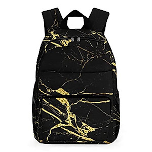 Aeoiba Chic Black and Gold Marble Texture Backpack, PU Leather Travel Laptop Backpack with USB Charging Port, Water Resistant College School Computer Bag for Men & Women Fits 15.6 Inch Notebook