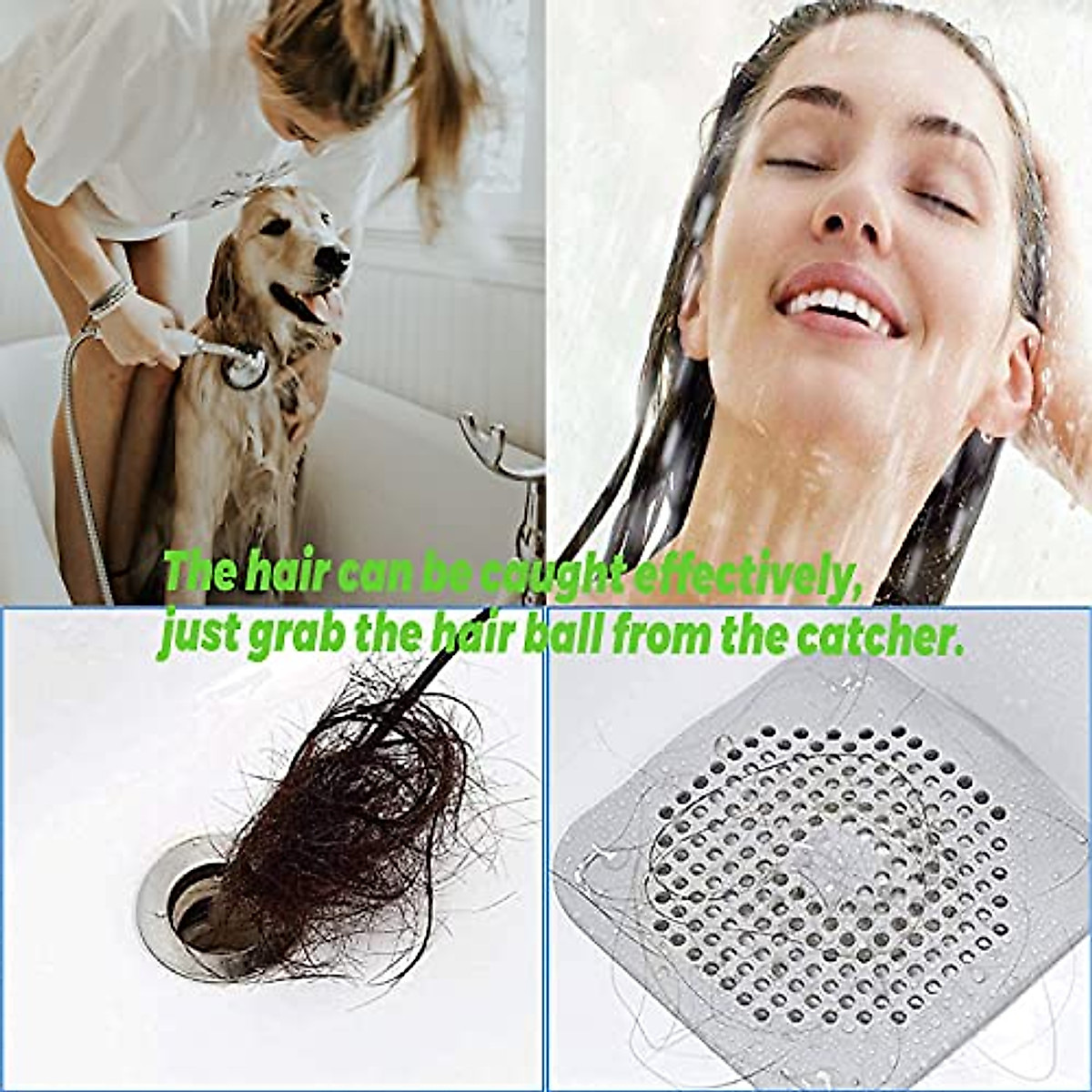 Hair Catcher,Square Drain Cover Silicone Drain Tub Stopper,for Bathtubs & Showers,Filter Shower Drain Protection Flat Strainer Stopper with Suction Cups for Kitchen Sinks (1 Grey + 1 White)
