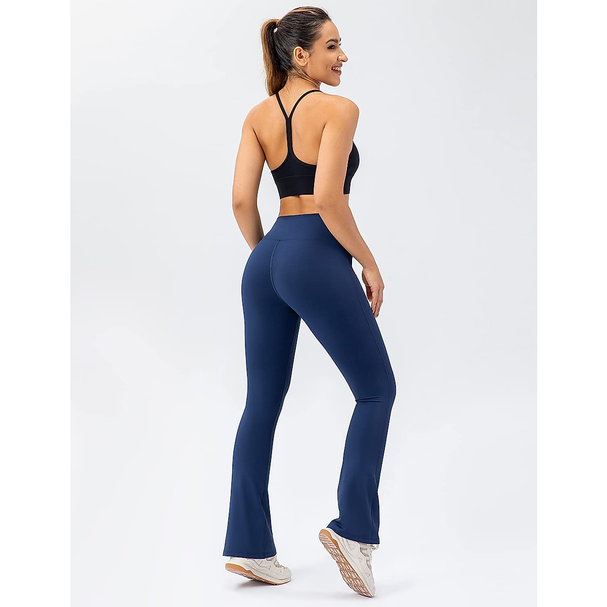 Ukaste Women's Casual Bootleg Yoga Pants Flare V Crossover Waisted Workout Leggings (Dark Blue, M)