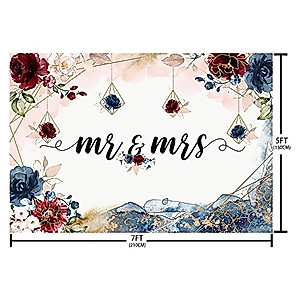 AIBIIN 7x5ft Navy and Blush Pink Floral Mr & Mrs Engagement Decorations Backdrop for Couples Wedding Bride and Groom Engaged Ceremony Anniversary Bridal Shower Photography Background Photo Booth Props