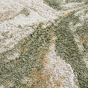 Liverpool Modern Abstract Bedroom Living Room Area Rug - Boho Carpet - Contemporary Bohemian Farmhouse - Green, Brown, Cream, Off White - 5'3" x 7'