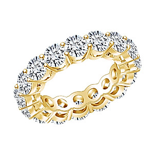 AFFY 5 Carat (Ctw) Round Cut White Cubic Zirconia Eternity Wedding Band Ring in 14k Yellow Gold Over Sterling Silver Ring Size-7