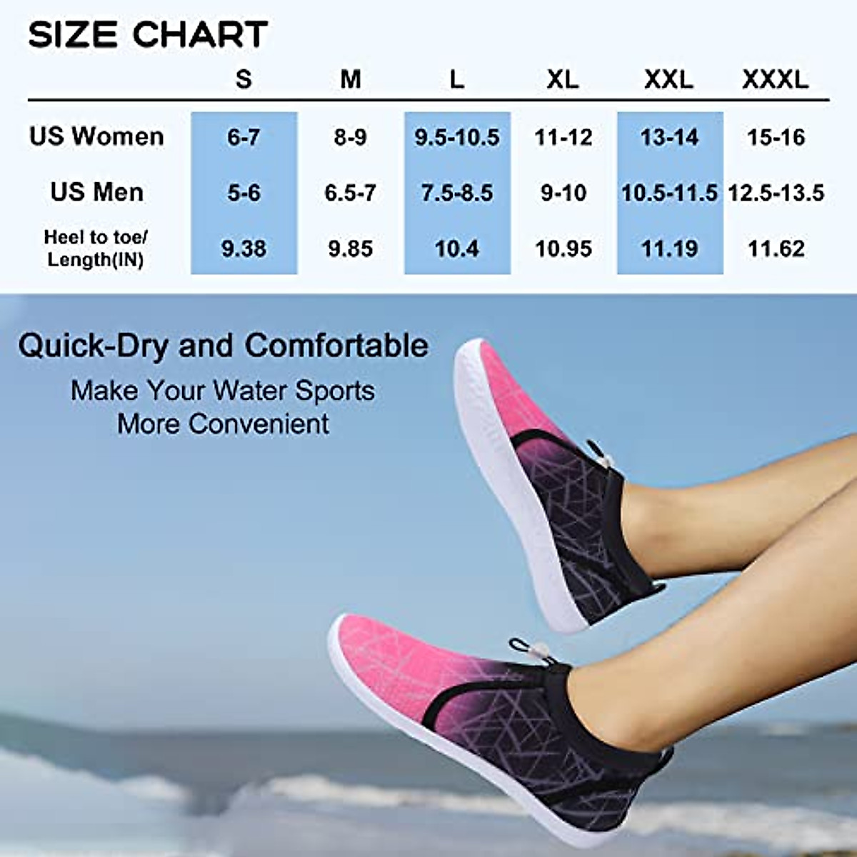 XIHALOOK Summer Water Sports Shoes Beach Swimming Socks for Women Walking Barefoot Pink, 7.5-8.5 Women