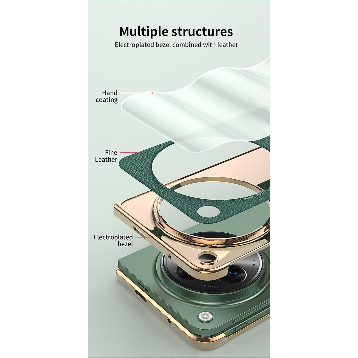 Mangix for OnePlus Open Case,Luxury Premier Genuine Leather,Full Body Hinge Protection,Built-in Screen Protector,Kickstand Drop Proof Protective Cover (Green)