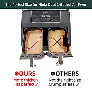 Air Fryer Disposable Paper Liners for Ninja Dual Airfryer, Non-Stick Parchment Paper Rectangular, Air Fryer Accessories, Oil Proof, Water Proof, Paper Liner for Microwave Oven (100PCS, 8.6in x 5.5in）