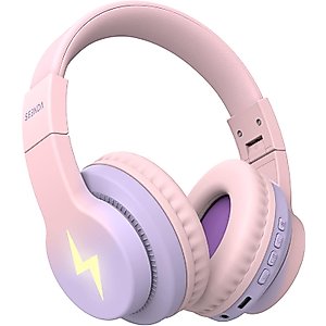 seenda Kids Bluetooth Headphones, Colorful Wireless Over Ear Headset with 85dB/94dB Volume Limited, 45H Playtime, 3 Lighting Modes, Built-in Mic Headphones for Boys Girls iPad Tablet School Pink