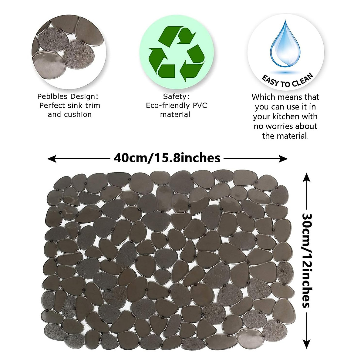 Yiter Sink Mat, 2Pcs Adjustable PVC Pebble Sink Protector for Stainless Steel or Porcelain Sink, Dish Drying Mat for Bathroom Kitchen Sink Countertop, 15.8 x 12 inch (2, Brown)