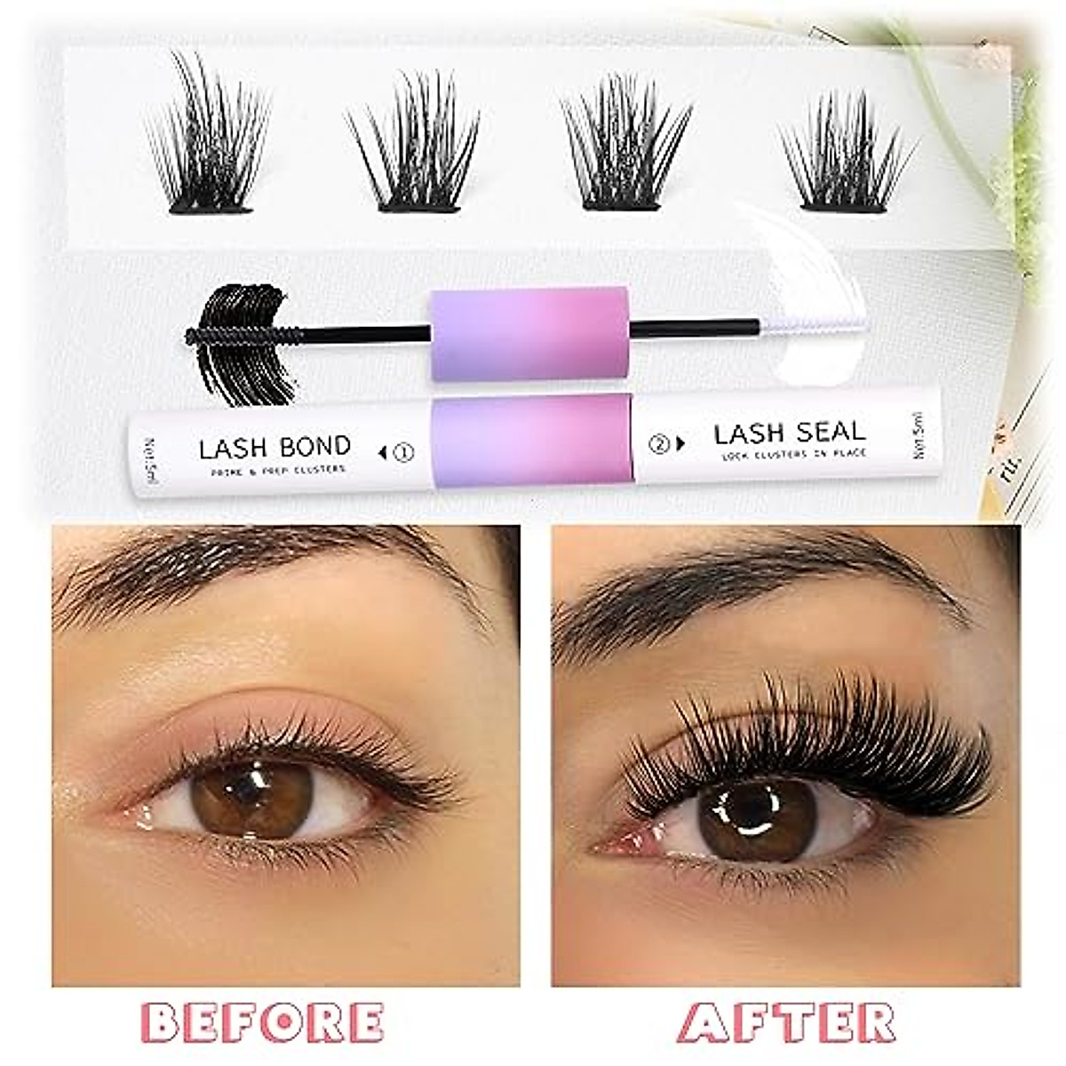 DIY Lash Extension Kit Lash Clusters Kit Fluffy Wispy Cluster Lashes Like Eyelash Extensions Lash Bond and Seal Strong Hold 12-16MM by ALICE