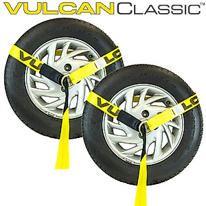 VULCAN Wheel Dolly Tire Harness with Universal O-Ring - Lasso Style - 96 Inch - Classic Yellow - 2 Pack - 3,300 Pound Safe Working Load