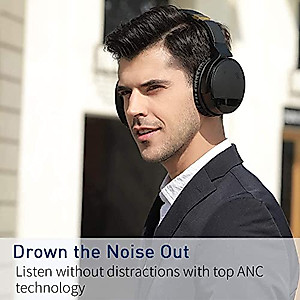 Funsmile Active Noise Cancelling Headphones Bluetooth Headphones Wireless Headphones Over Ear Built-in Microphone Deep Bass, 30 Hours for Travel/Work/TV/Computer/Cellphone - Gold